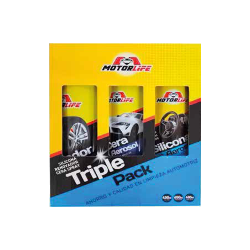 Tripack renovador de neumático + silicona + cera Motorlife ...